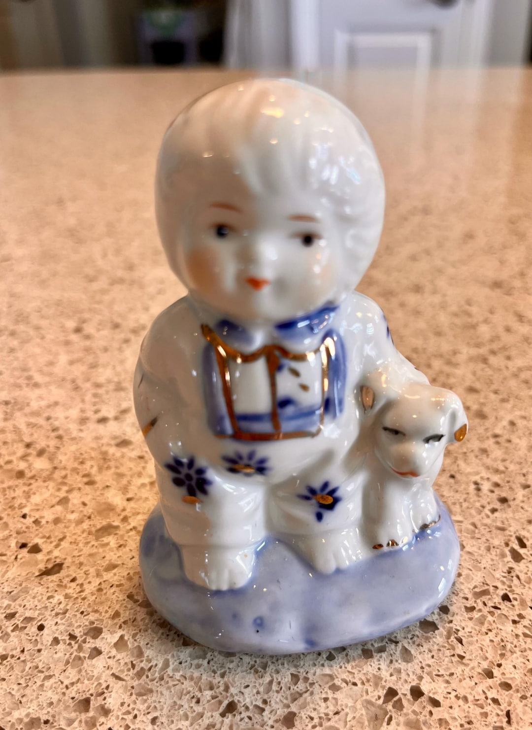 Vintage Boy Figurine With Dog Blue White Porcelain - Etsy