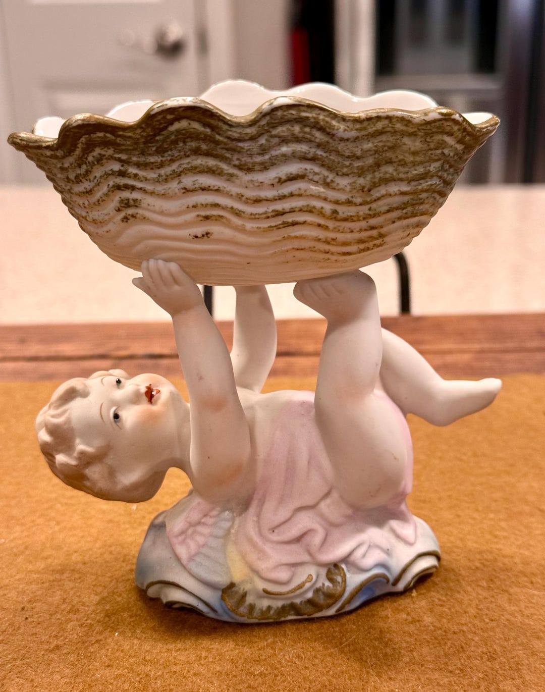 Vintage Lefton China Angel Cherub Figurine Holding Seashell Hand ...