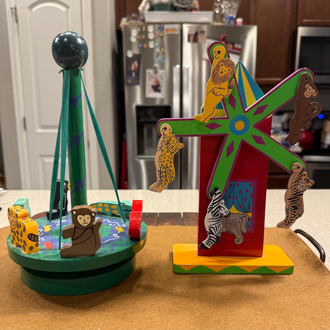These Are Unique, Handmade or Folk Art Wooden Carousel and Ferris Wheel ...