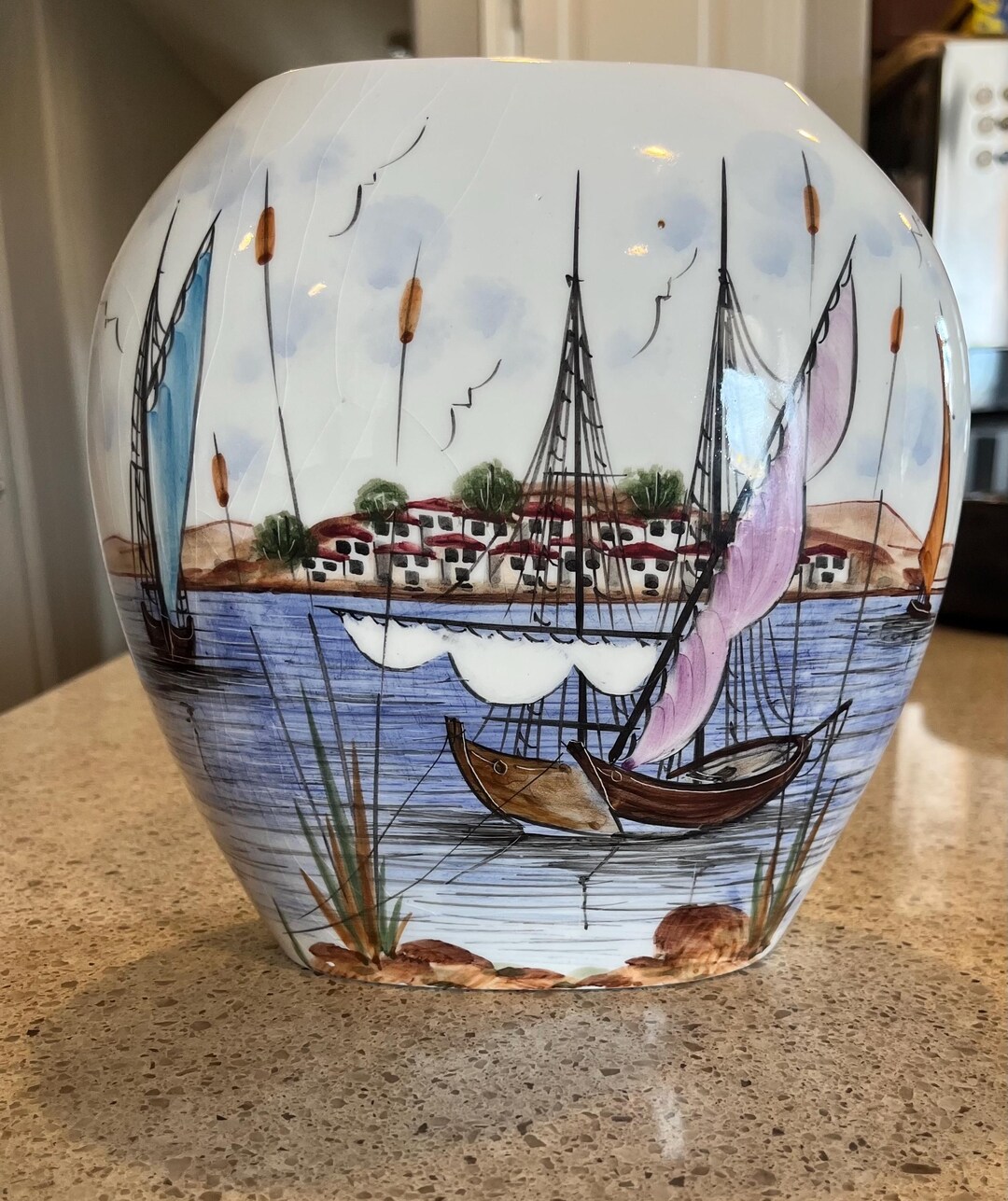 Vintage Hand Painted Vase From Greece - Etsy