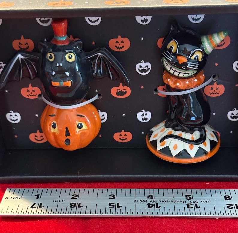 Blue Sky Clayworks Carnival Cat & Bat Halloween Salt Pepper Shakers - Etsy