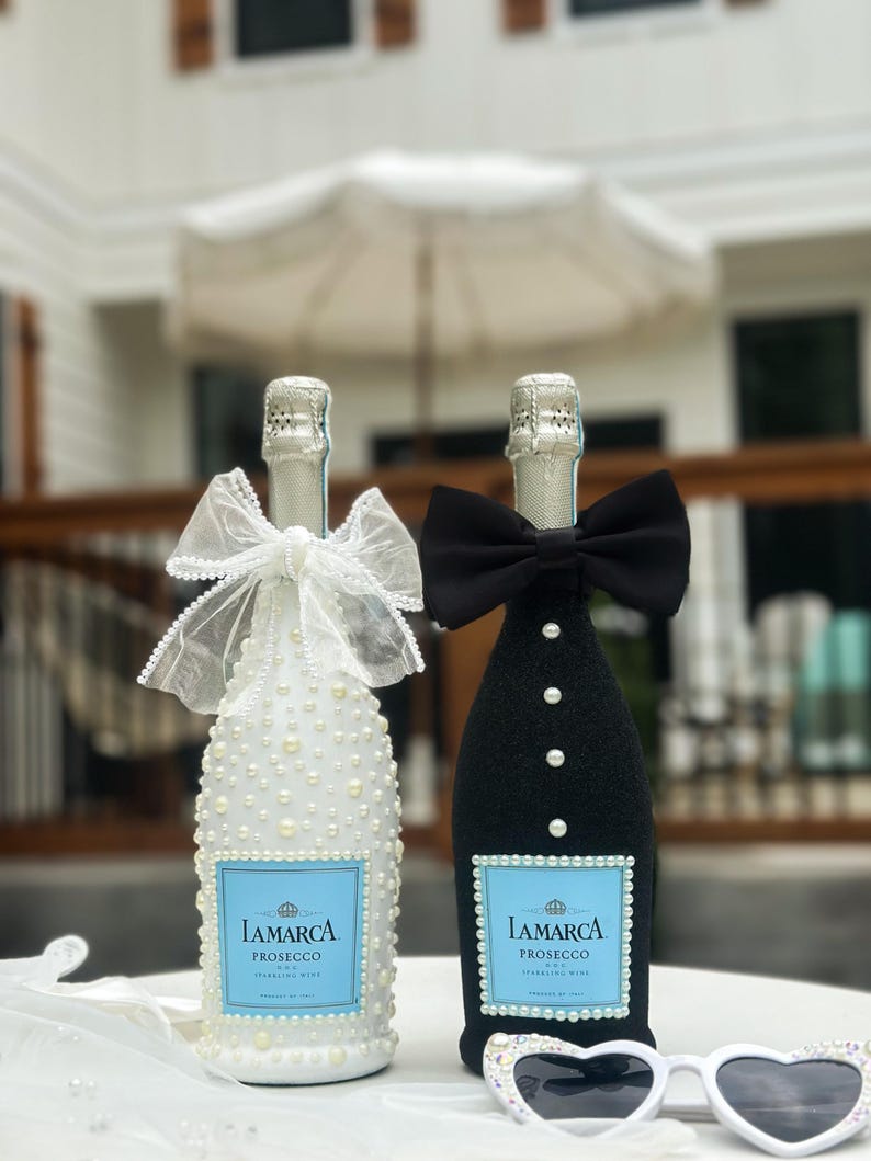 Hand Painted Wedding Champagne/prosecco Bottle - Bride & Groom Gift ...