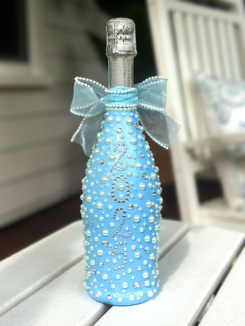 Hand Painted Something Blue Customizable Prosecco/champagne Bottle for ...