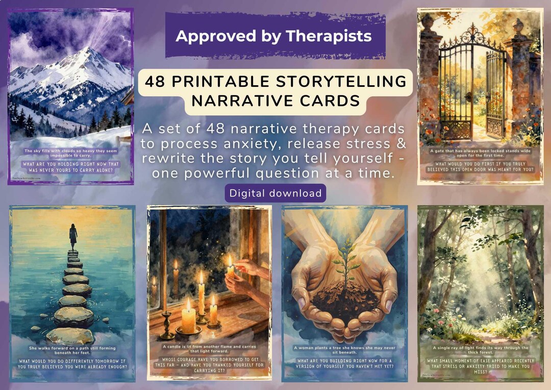 Narrative Therapy Cards Printable, 48 Anxiety & Stress Relief Prompts ...