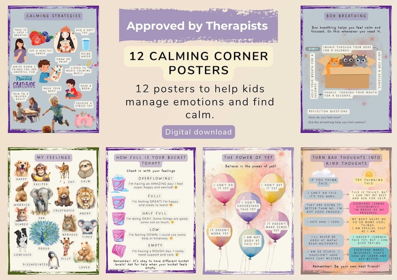 12 Calming Corner Posters, Kids Mental Health, Classroom Decor, CBT ...