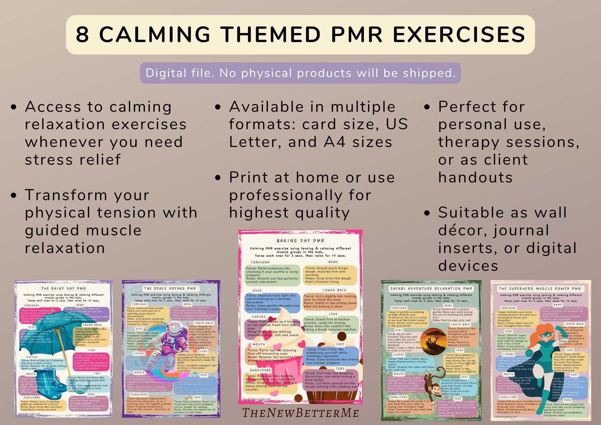 Progressive Muscle Relaxation (PMR) Themed Exercise Cards, Coping Skill ...