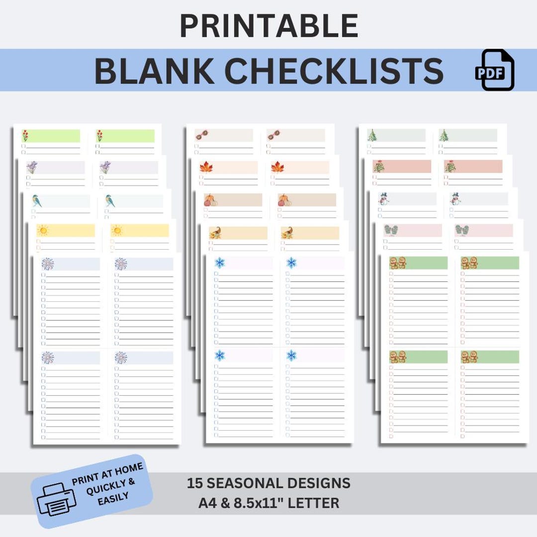 Printable Checklists for All Seasons, To-do List Bundle - 15 Designs ...