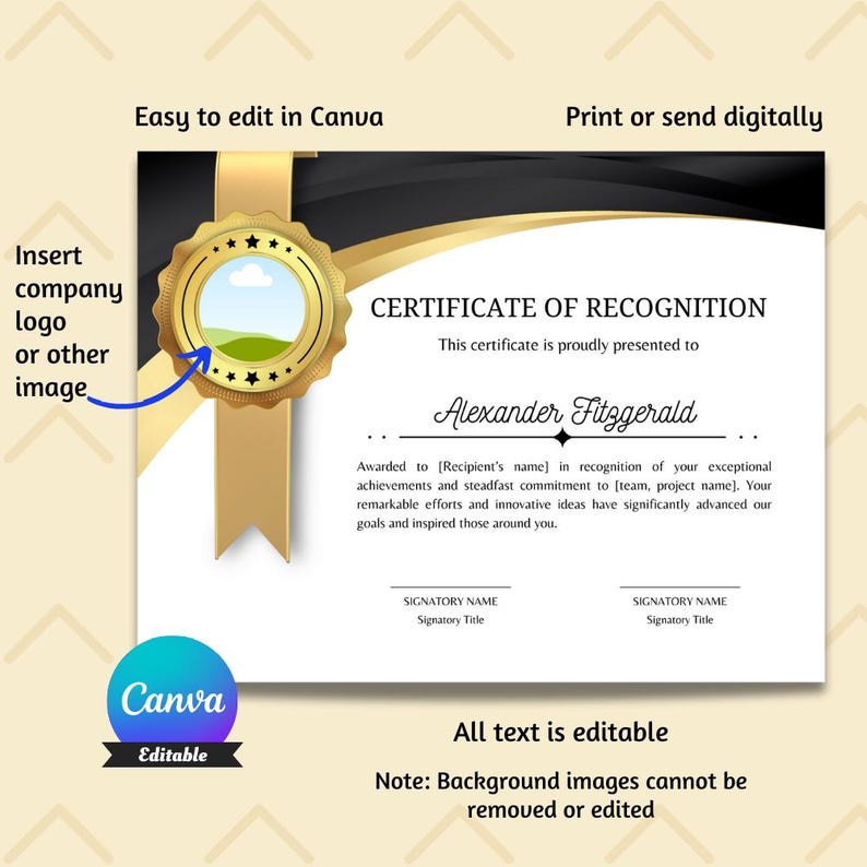Customizable Certificate of Recognition for Coworker or Teammate ...