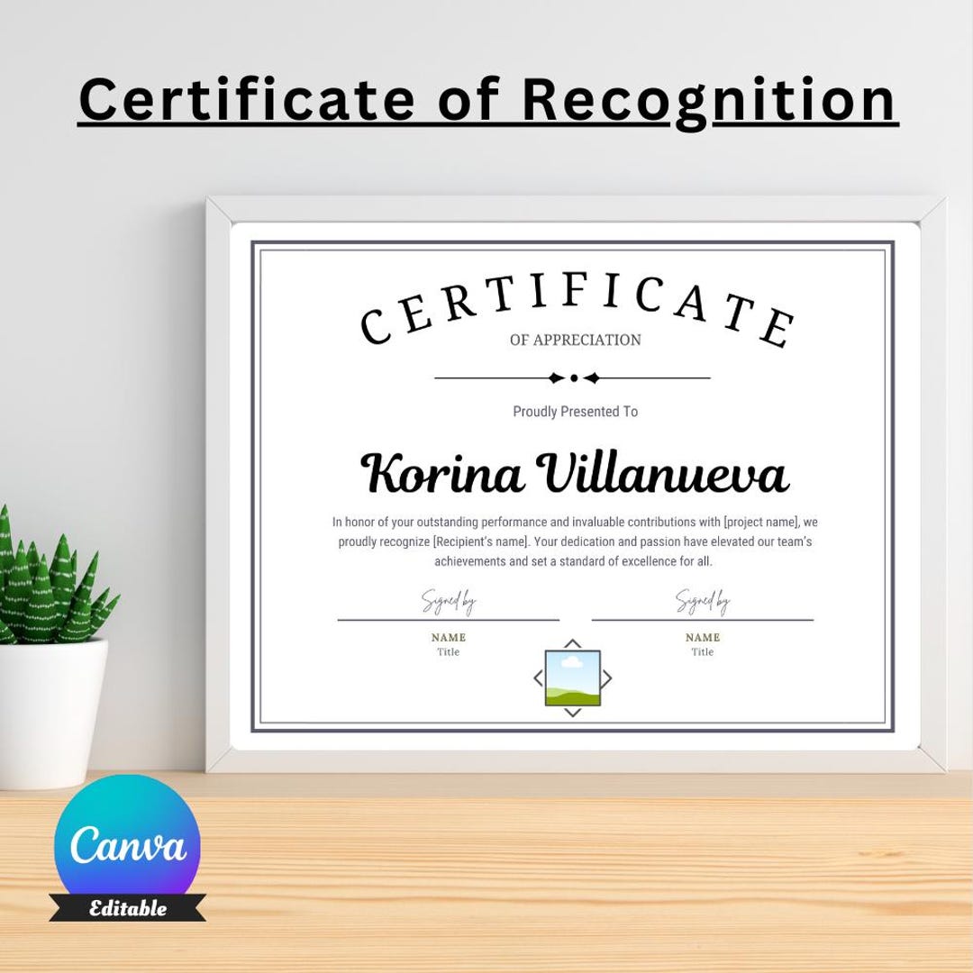 Editable Certificate of Recognition for Team Member or Coworker ...