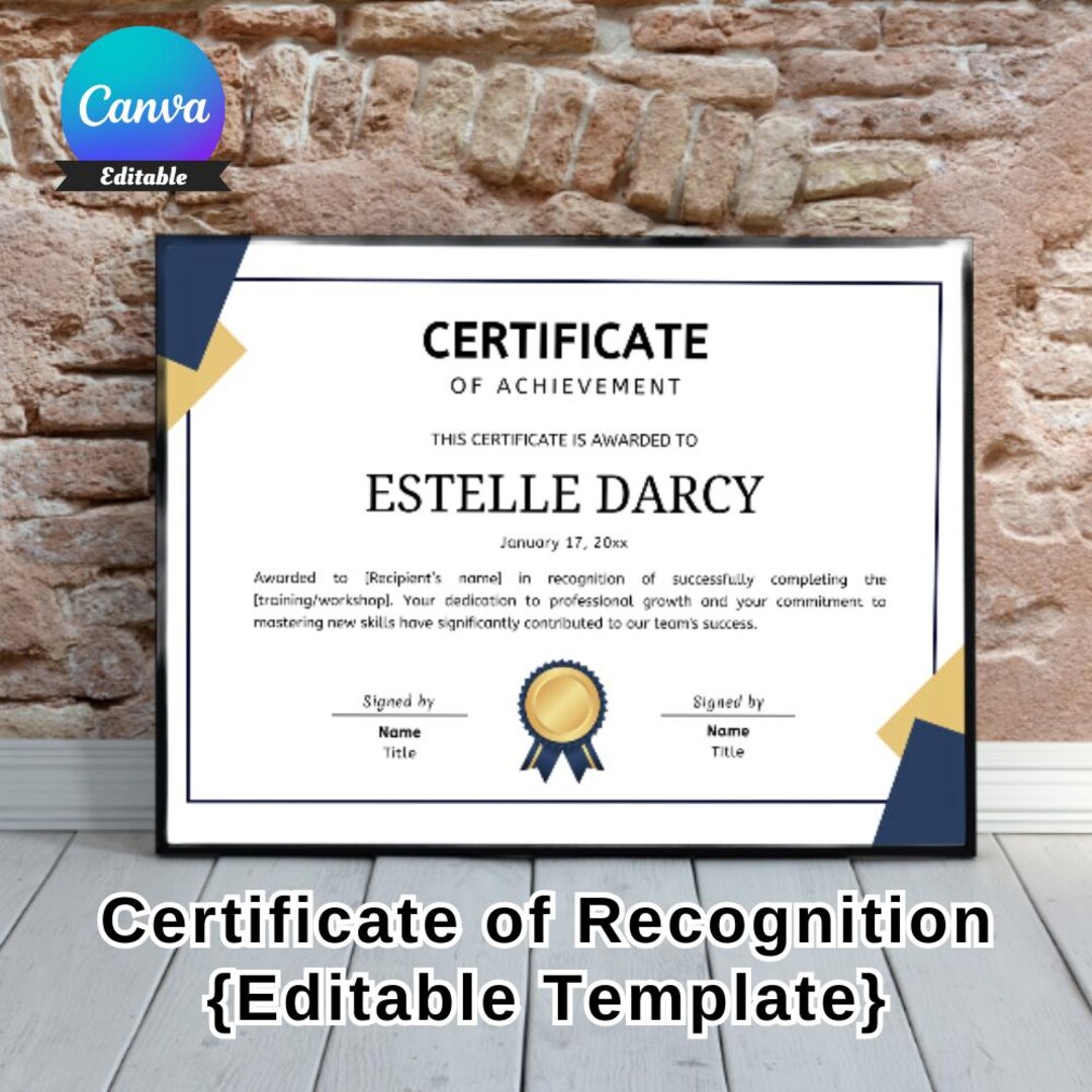 Certificate of Recognition Appreciation Achievement for Colleague or ...