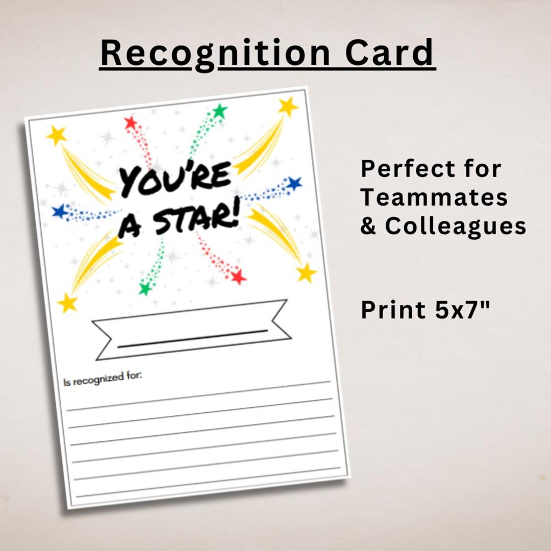 YOU'RE A STAR! Recognition Card for Colleagues or Teammates, Team ...