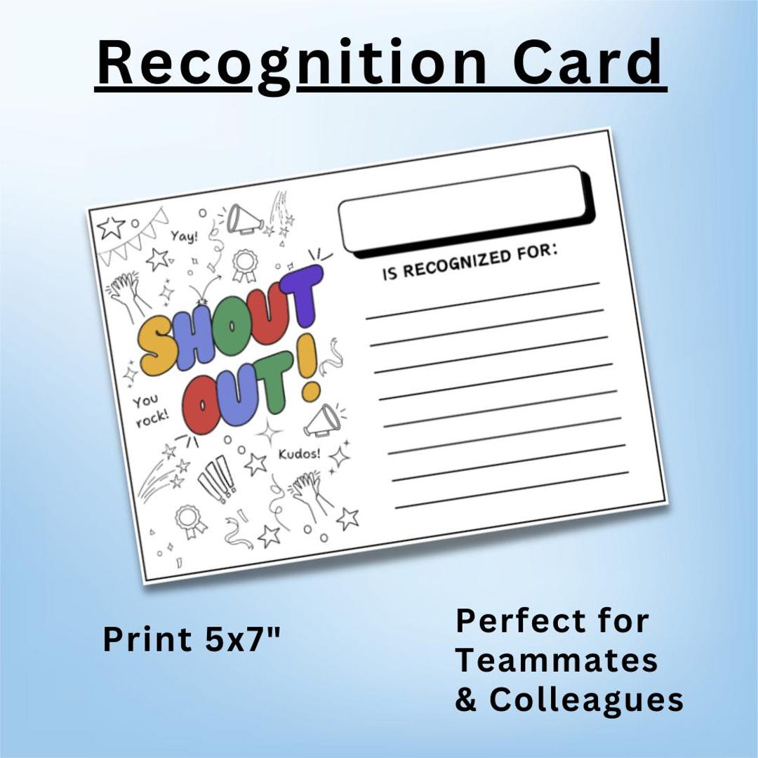 SHOUT OUT! Recognition Card for Coworker, Colleague or Teammate ...