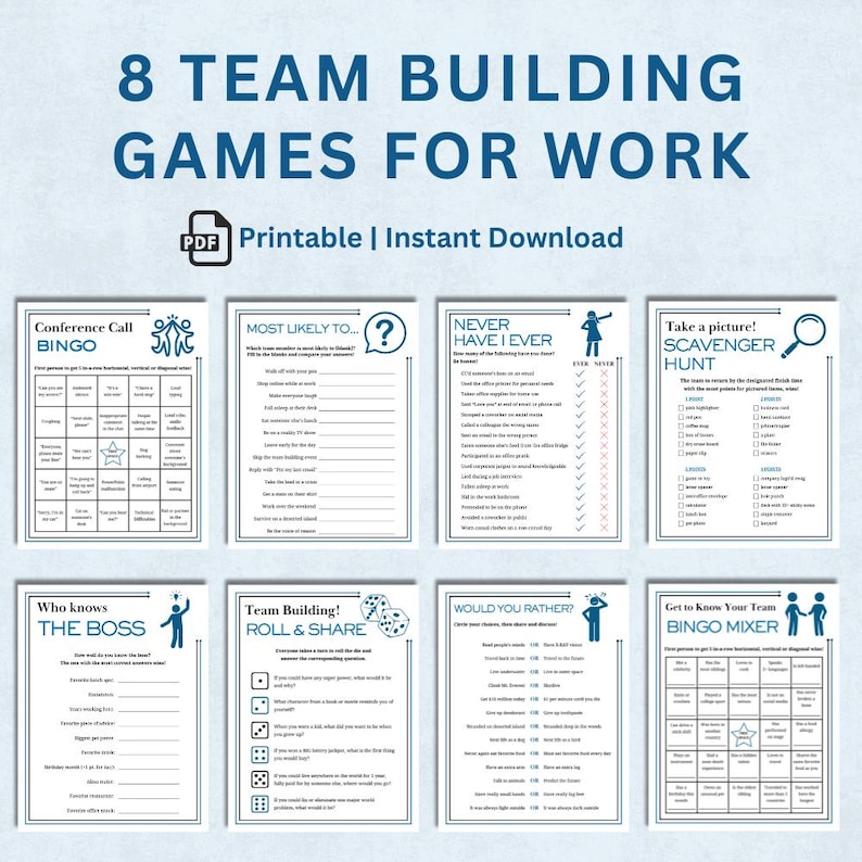 Team Building Games - Set of 8 - Perfect for Ice Breakers, Office ...