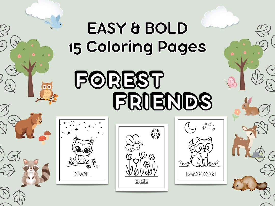 Cute Forest Friends Coloring Pages for Kids Bold & Easy Lines Instant ...