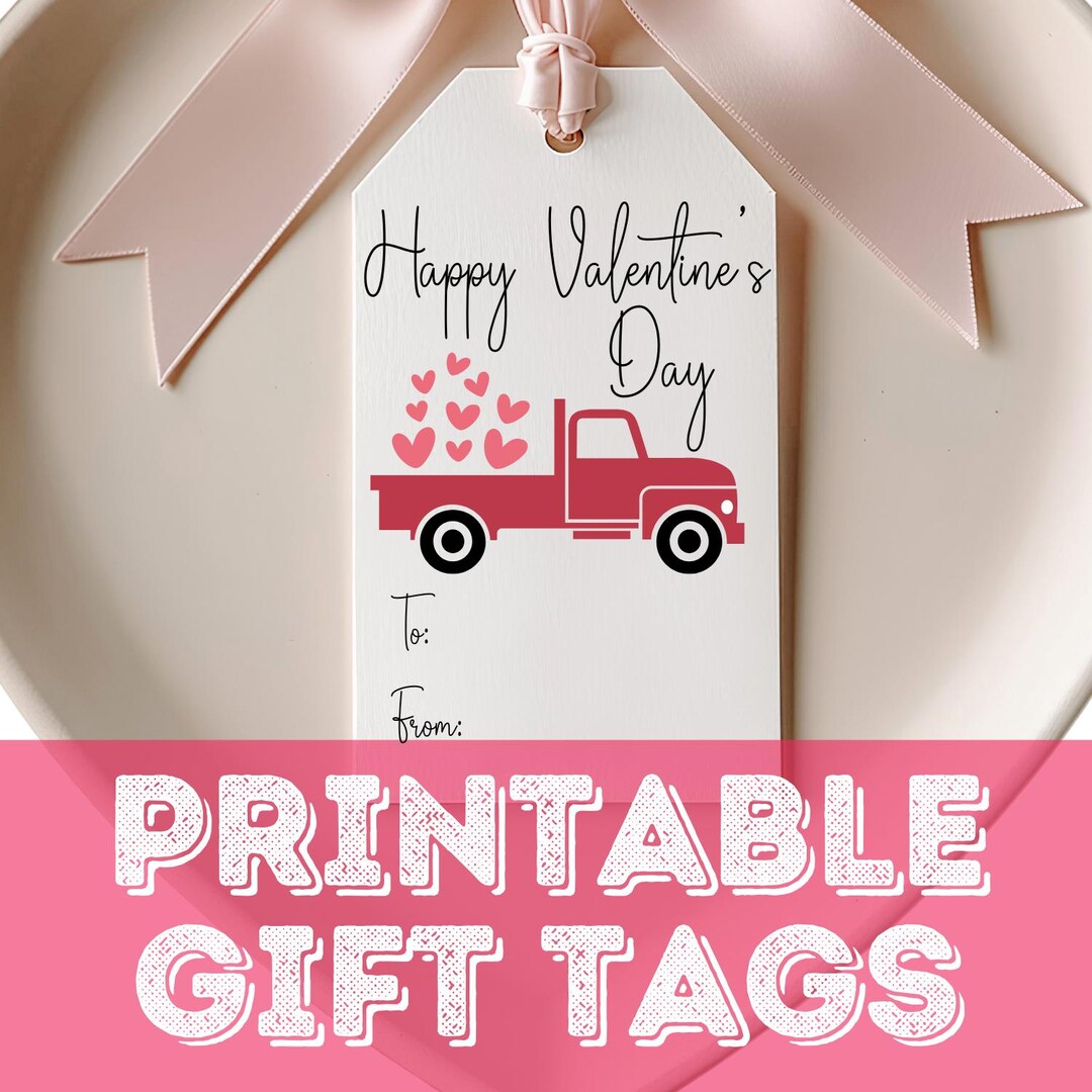Printable Valentine’s Gift Tag, Heart Pickup Truck Classroom Party ...