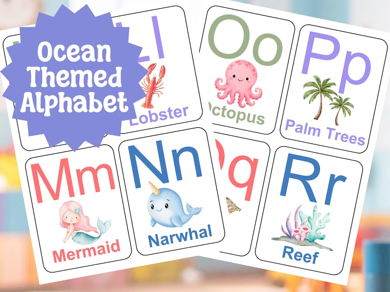 Ocean Themed Alphabet | Printable Alphabet Flashcards | Printable ...