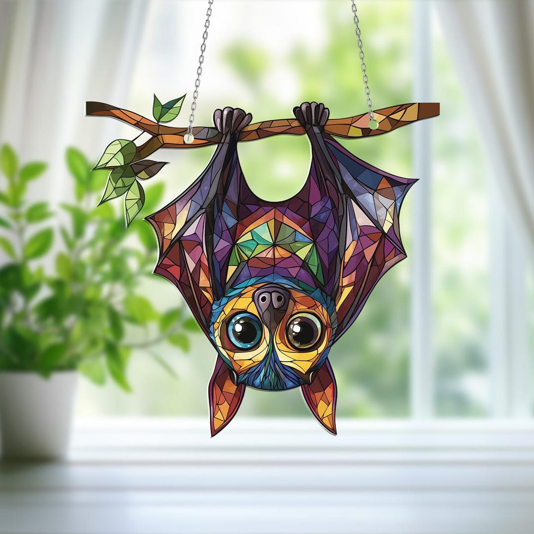 Bat Window Hanging, Stained Glass Bat Decoration, Cute Hanging Bat Art ...