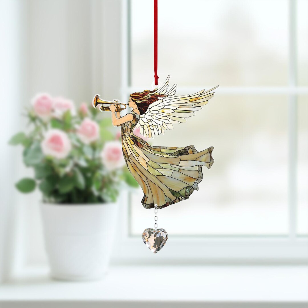 Angel Playing Trumpet Window Hanging, Heavenly Messenger Design With ...