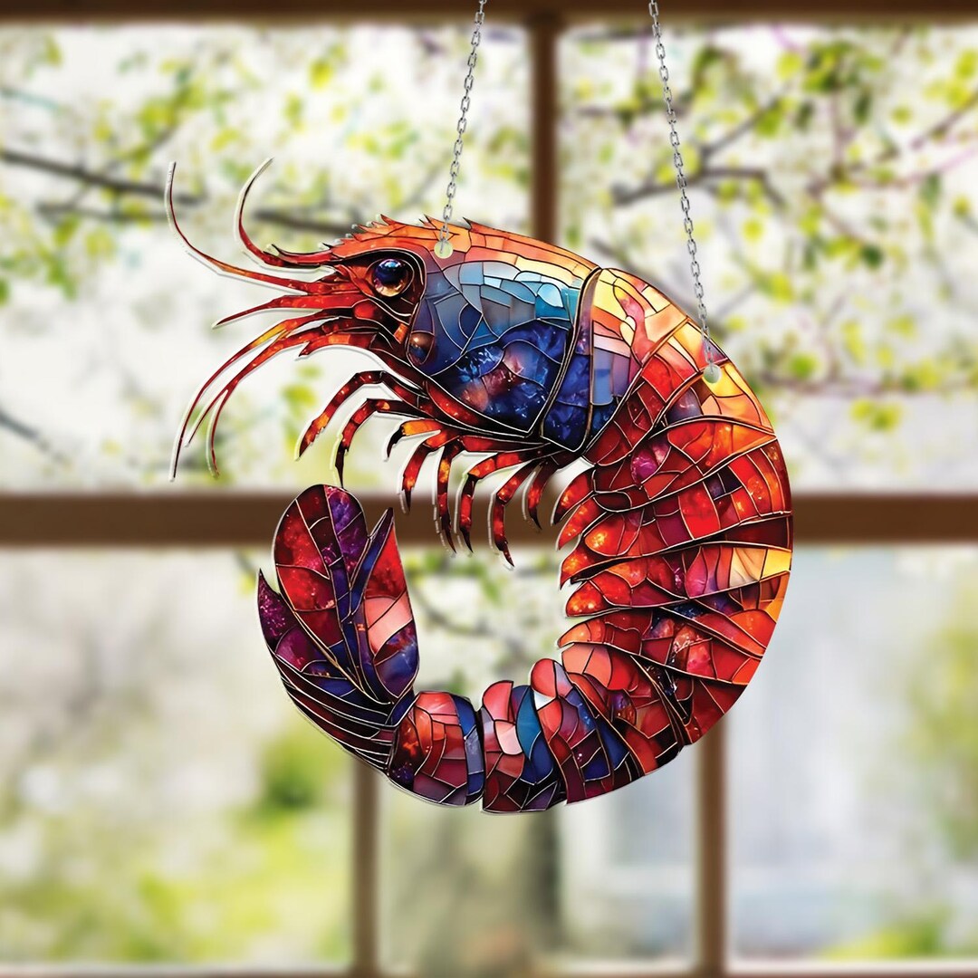 Shrimp Window Hanging, Colorful Shrimp Decor, Handmade Ocean Art ...