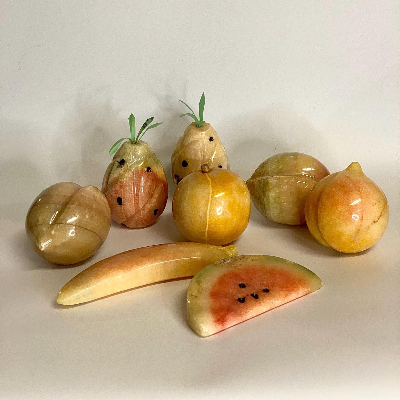 Vintage Hand-carved Alabaster Stone Fruit Set | Authentic Mexican ...