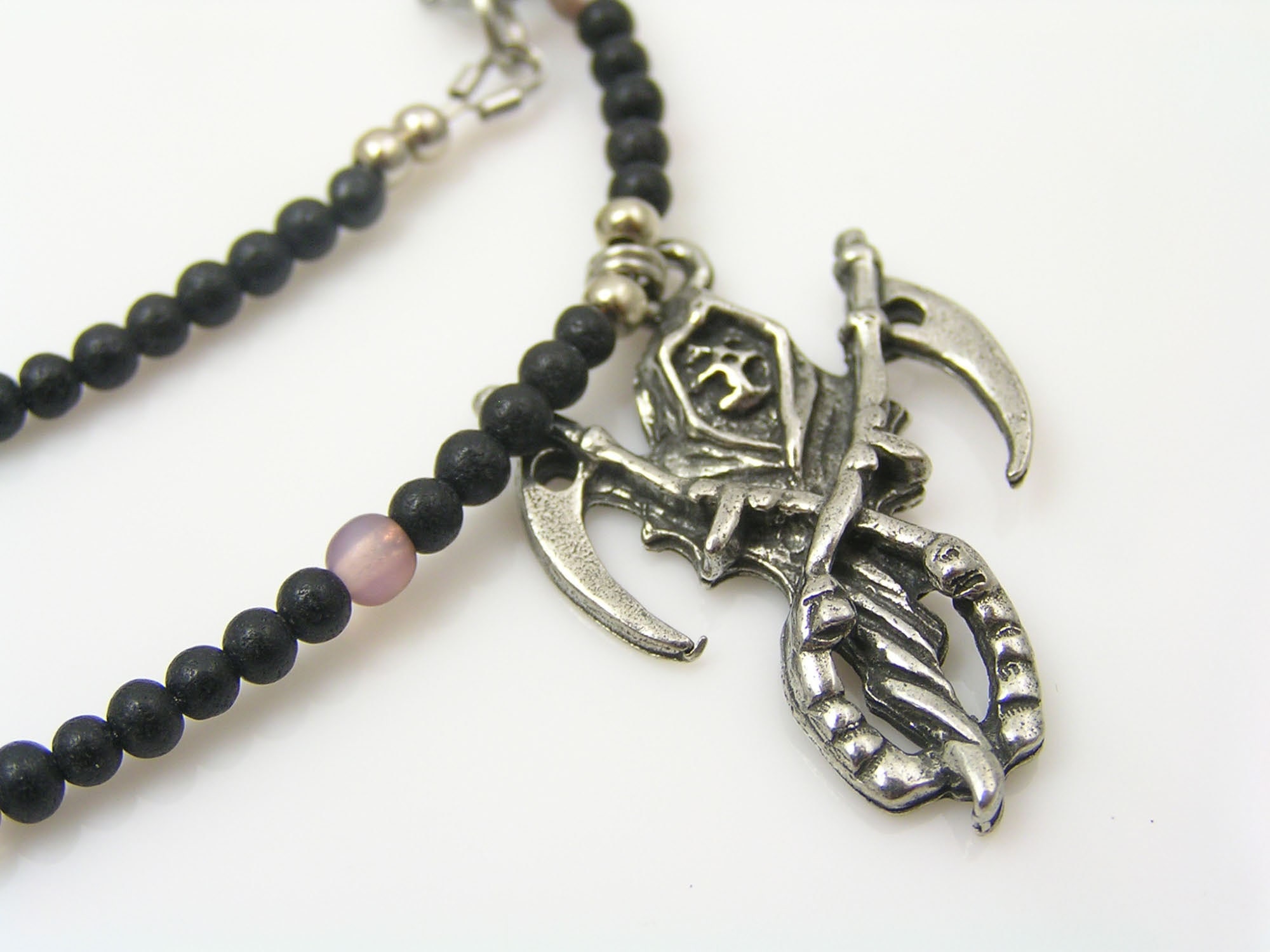 Grim Reaper Necklace Grim Reaper Pendant on Black Bead | Etsy