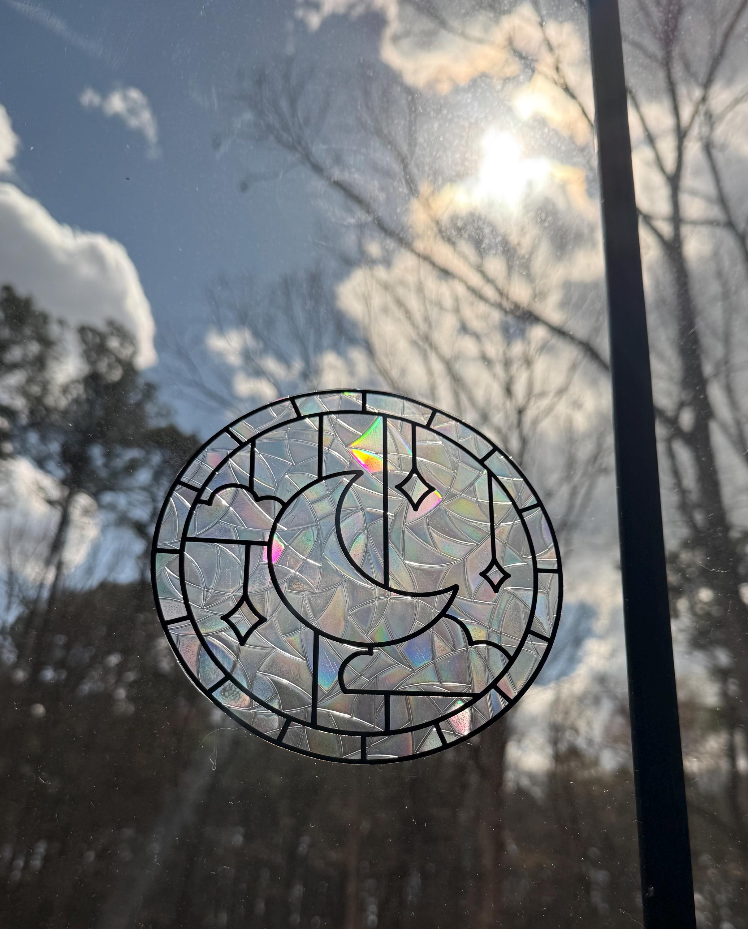 Holographic Moon & Stars Removable Window Decal | Stained Glass Effect ...