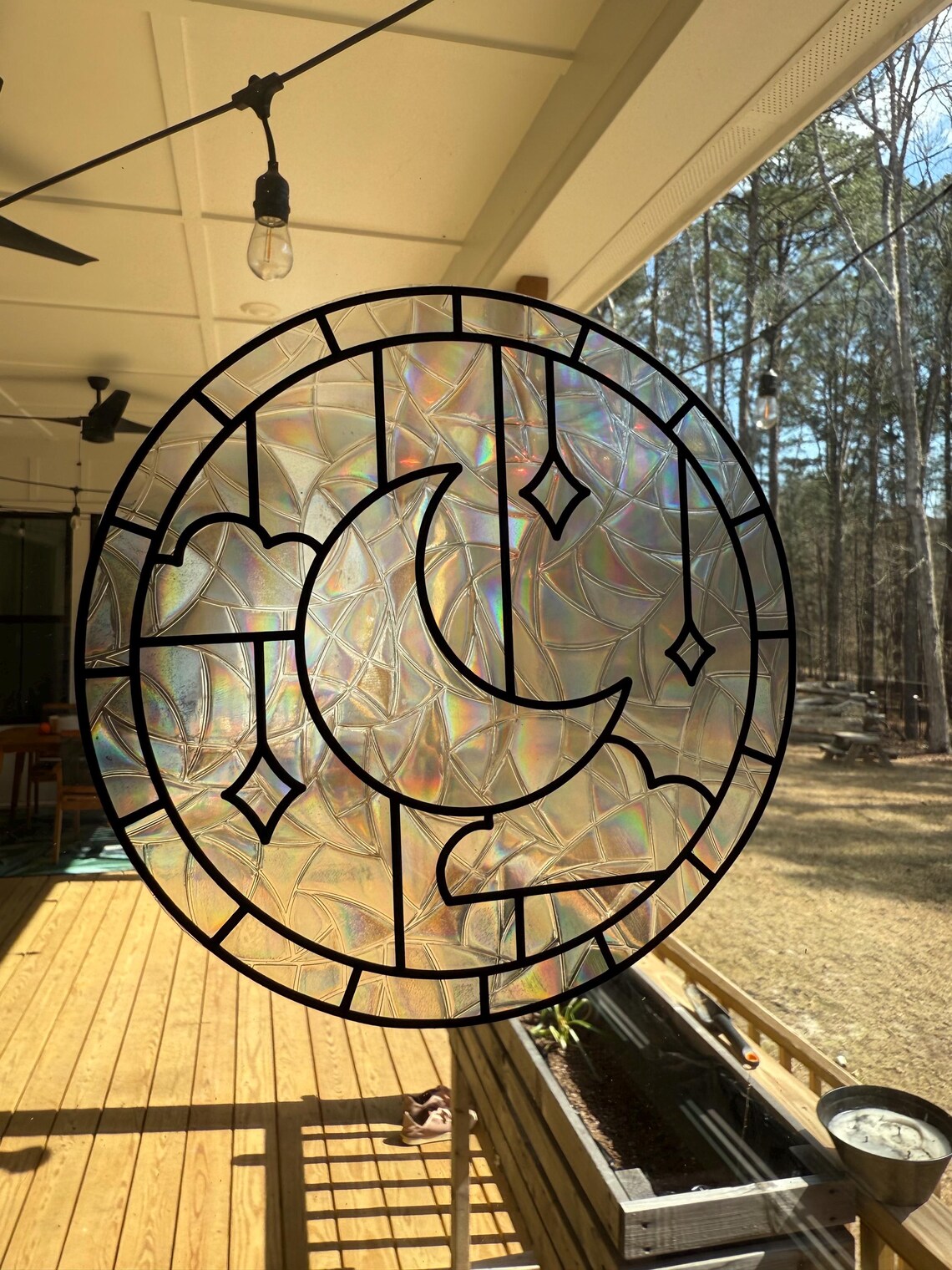 Holographic Moon & Stars Removable Window Decal | Stained Glass Effect ...
