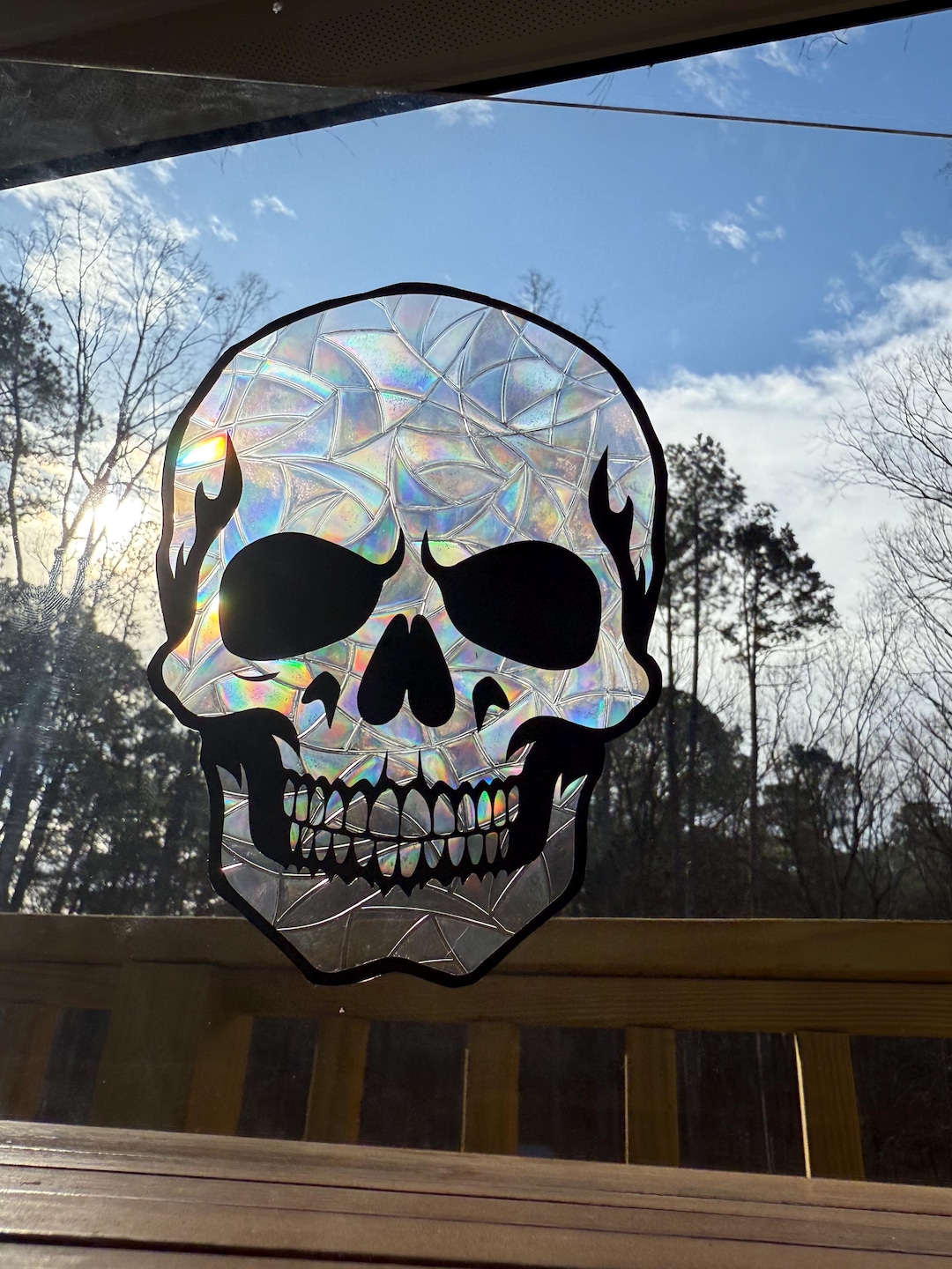 Holographic Skull Removable Window Decal | Stained Glass Effect Sun ...