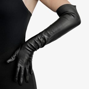 Long Black Leather Opera Gloves – Genuine Leather Evening Accessories ...