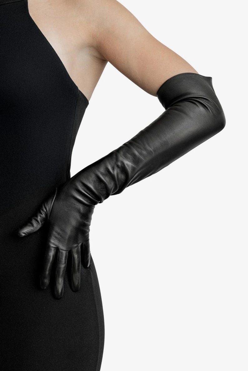 Long Black Leather Opera Gloves – Genuine Leather Evening Accessories ...