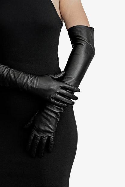 Long Black Leather Opera Gloves – Genuine Leather Evening Accessories ...
