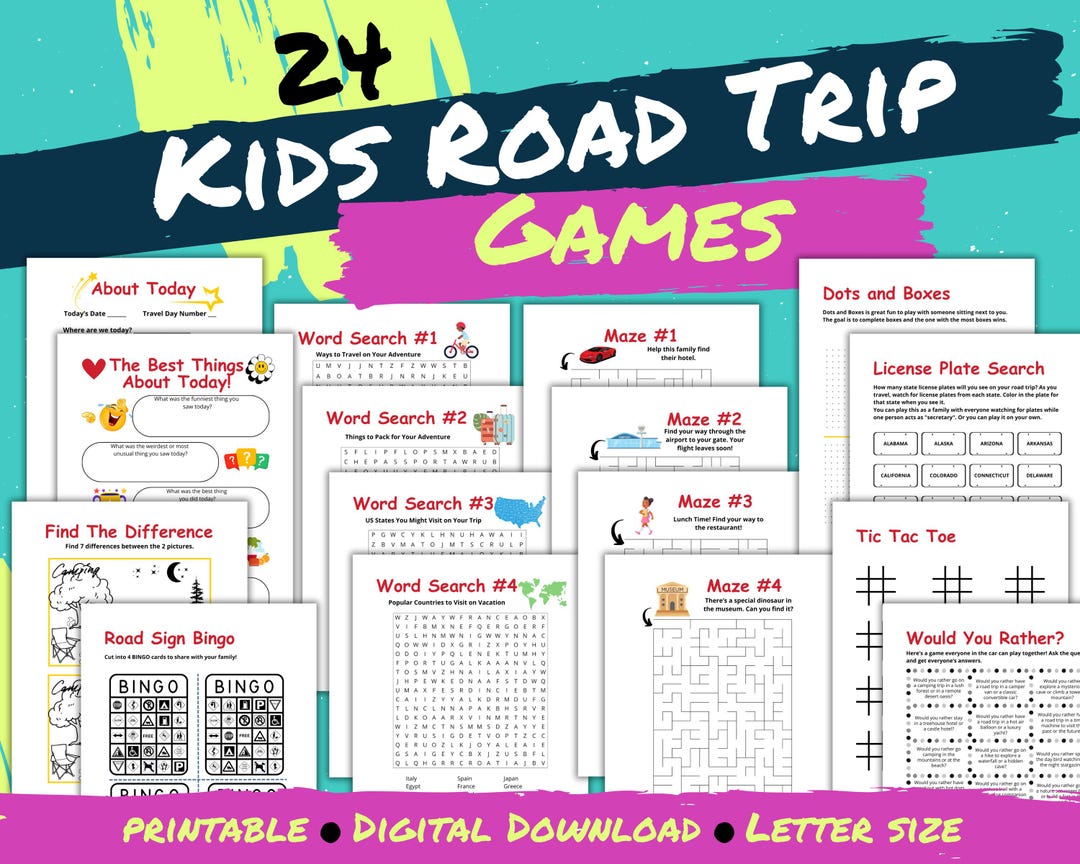 Printable Kids Road Trip Games Digital Travel Activities Road Trip ...