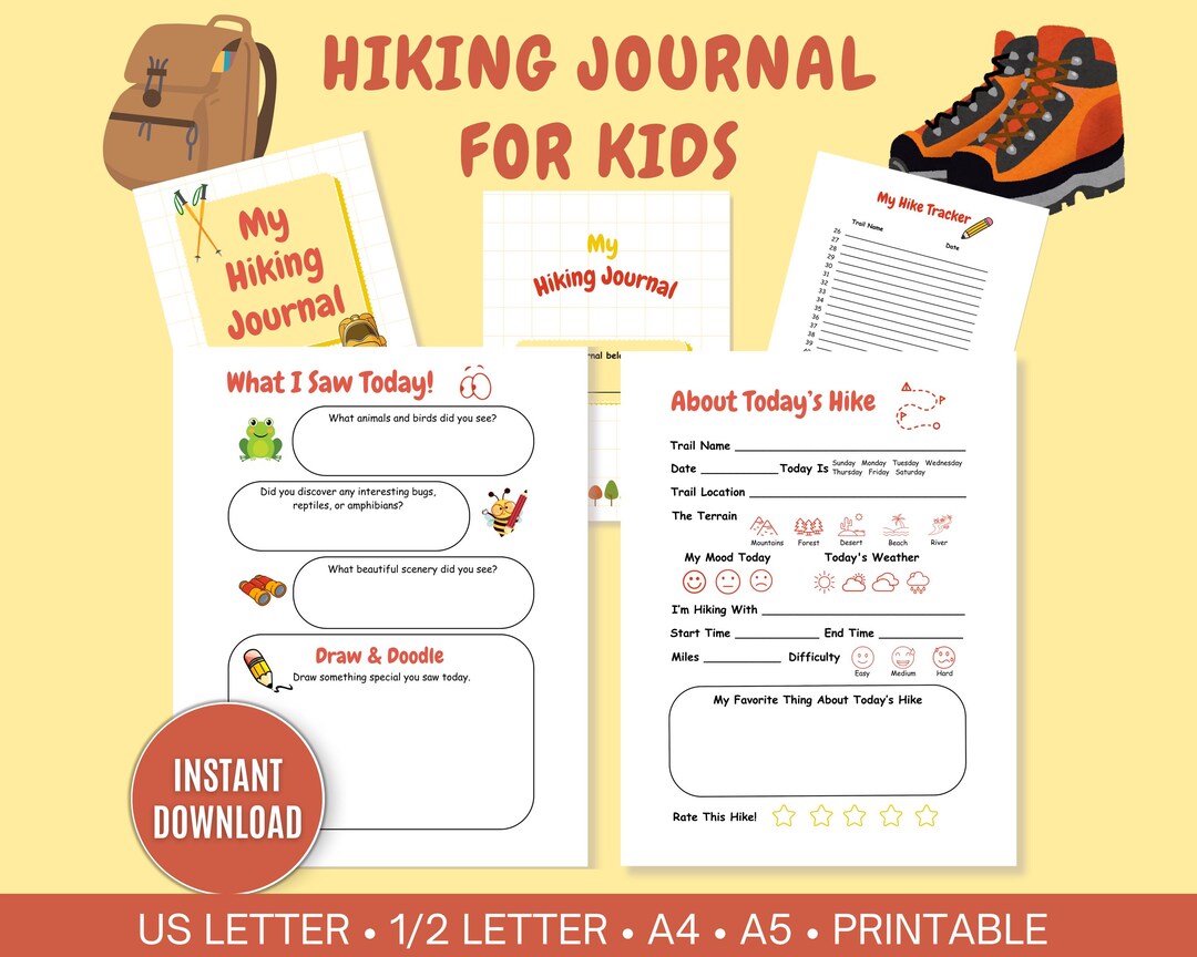 Hiking Journal for Kids | Printable PDF Digital Download Memory Book ...