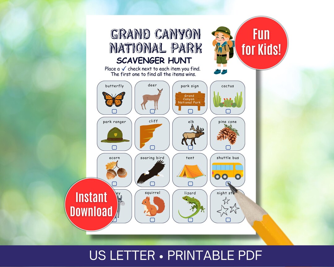 Grand Canyon National Park Scavenger Hunt Printable Nature Games for ...