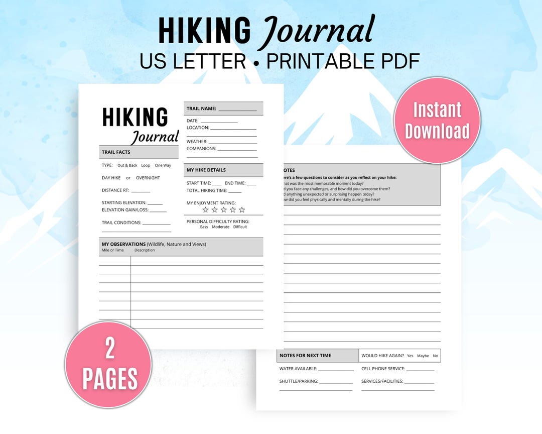 Printable Hiking Journal - Hiking Log Book - Digital Download Hiking ...