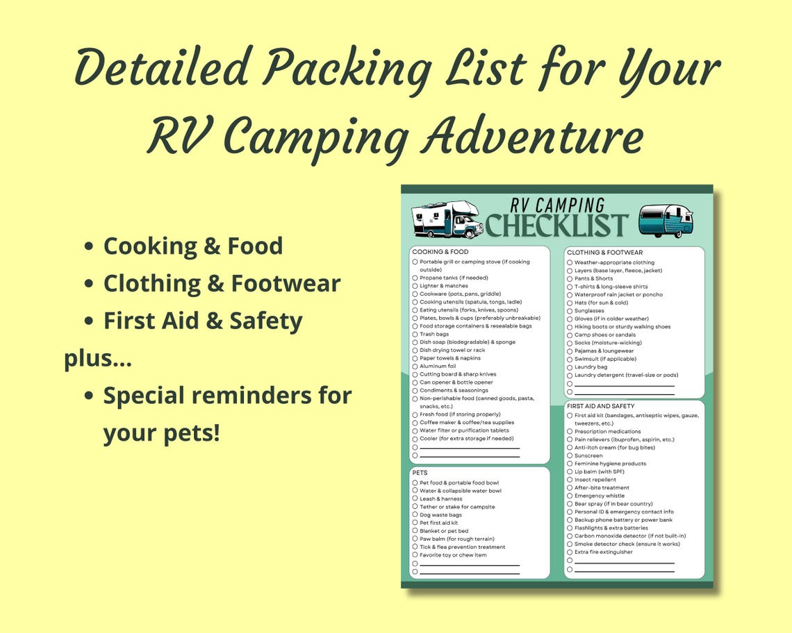 RV Camping Checklist the Packing List for Camping You Need! A Printable ...
