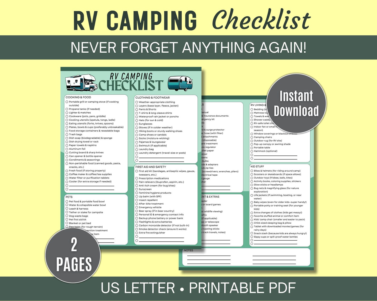 RV Camping Checklist the Packing List for Camping You Need! A Printable ...