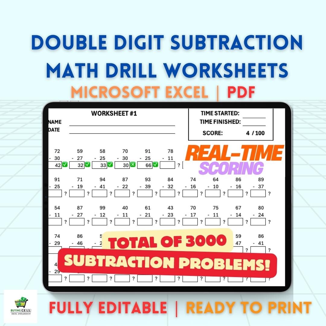 Double Digit Subtraction Drill | Interactive Math Worksheets | Auto ...
