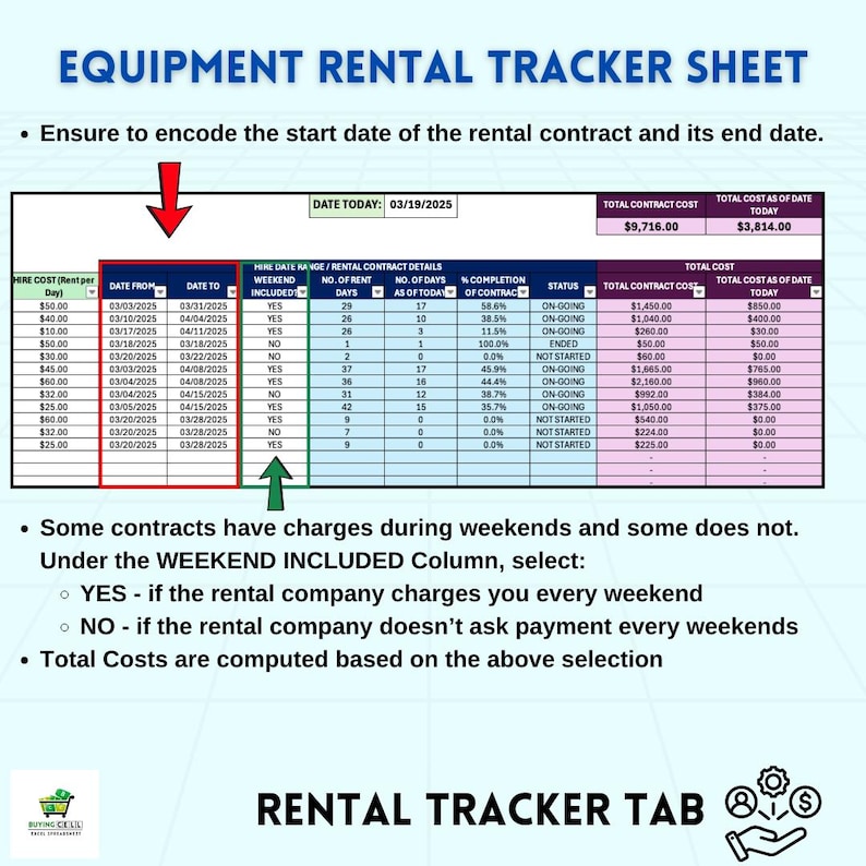 Equipment Rental Tracker - Excel Cost Calculator Tool for Rental ...