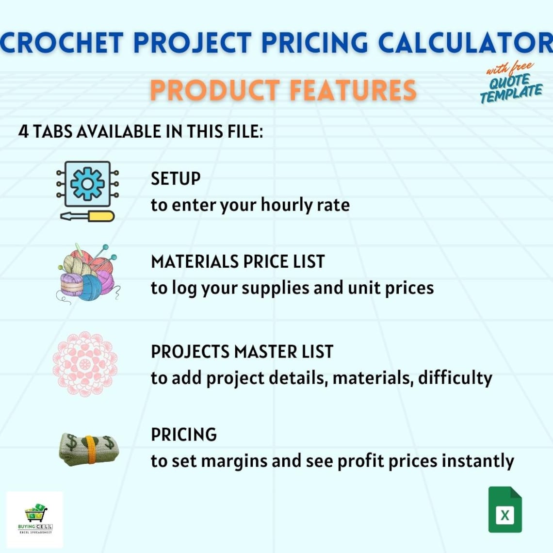 Crochet Project Cost Calculator Excel | Crochet Pricing Template for ...