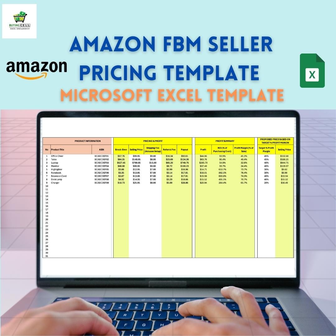 Amazon FBM Seller Pricing Template, Profit Loss Spreadsheet Template, Seller Excel Sheet, Seller ...