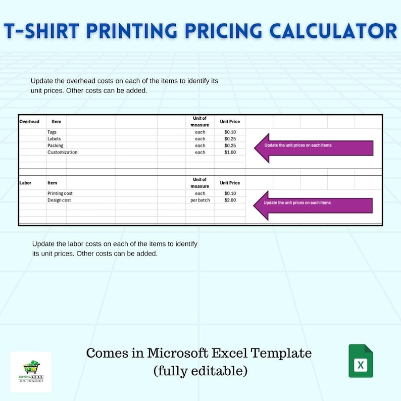 T Shirt Pricing Calculator Excel Tool, Pricing Worksheet, Tshirt ...