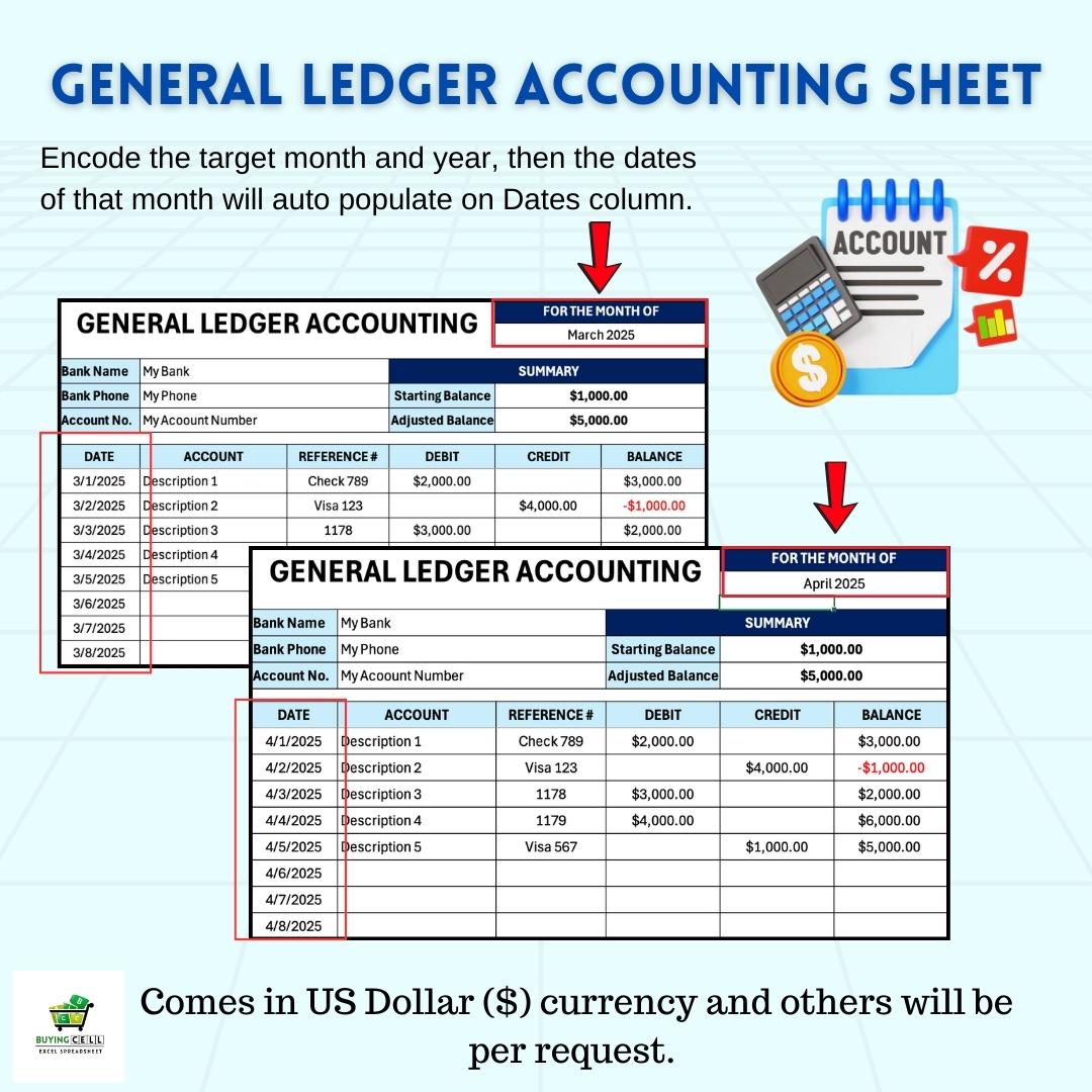 General Ledger Accounting Spreadsheet | Printable Debit Credit Ledger ...