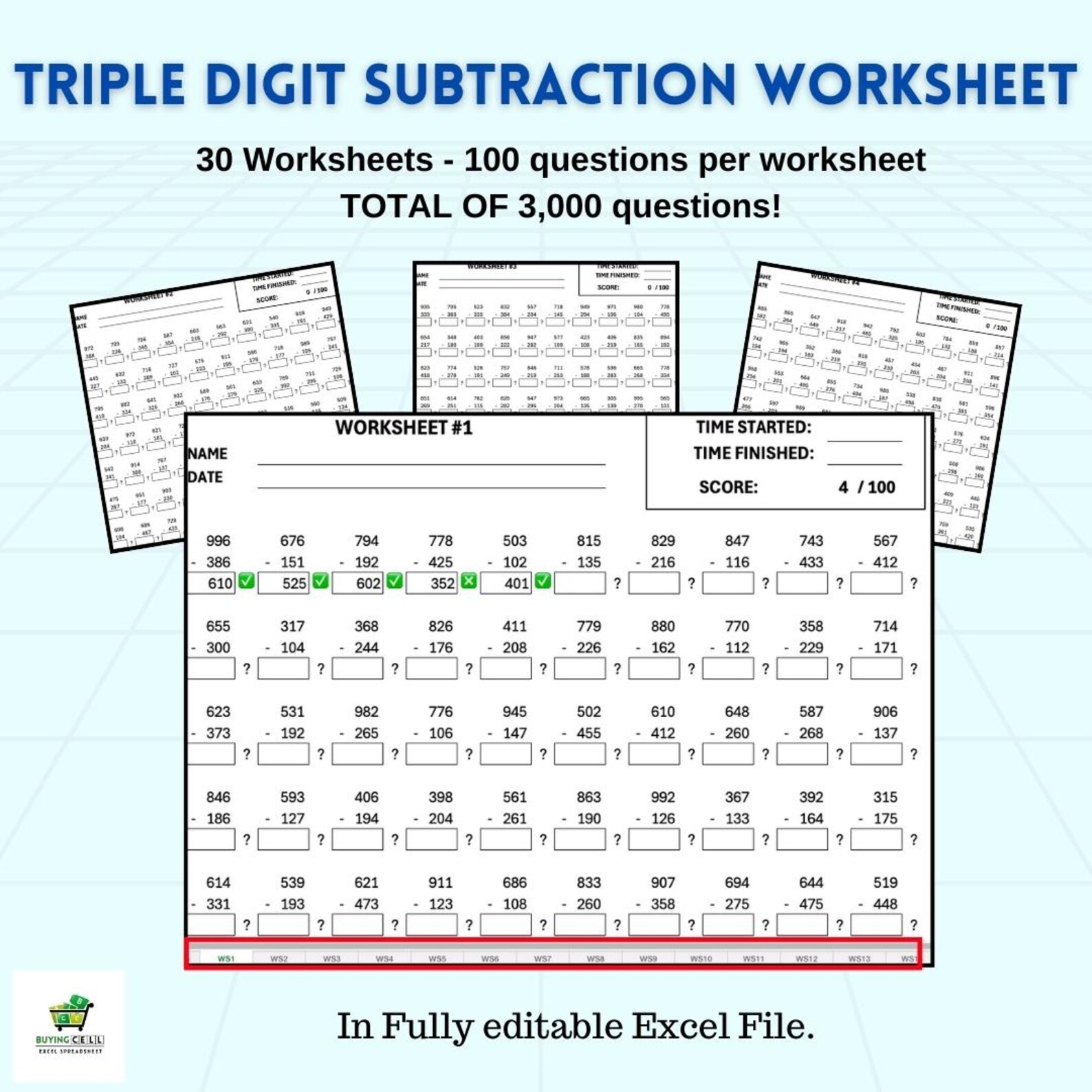 Printable Triple Digit Math Subtraction Worksheets | Homeschool ...