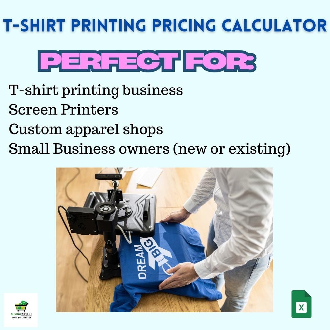 T-shirt Printing Pricing Calculator – Excel Tool for COGS, Profit ...