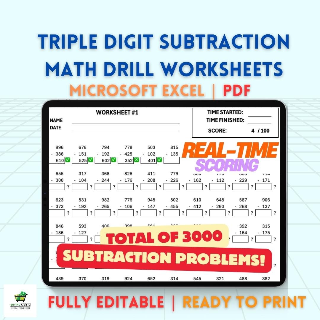 Printable Triple Digit Math Subtraction Worksheets | Homeschool ...