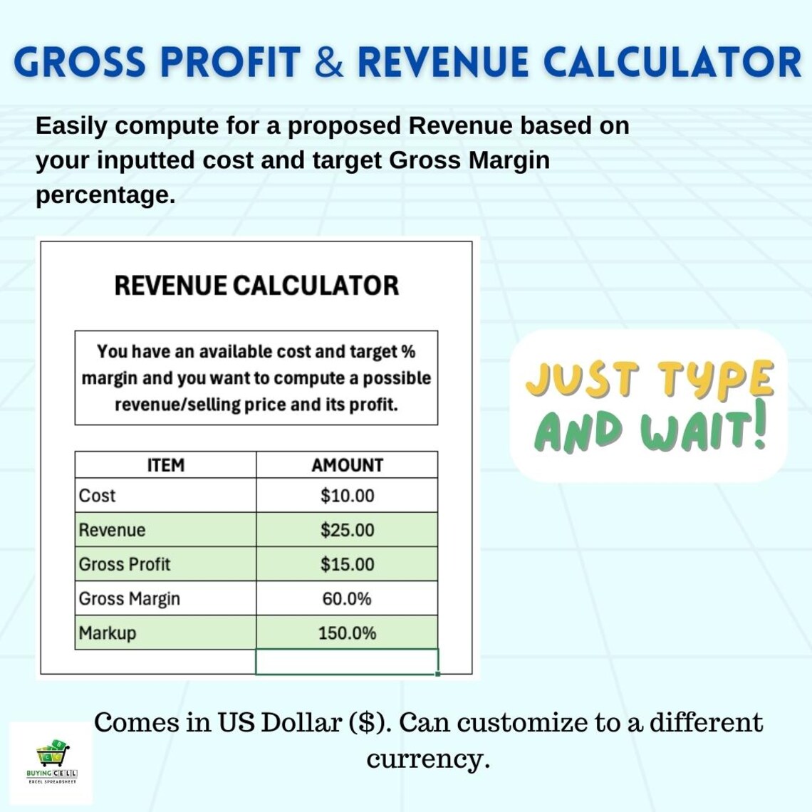 Gross Margin Calculator Excel and Google Sheets – Digital Download to ...