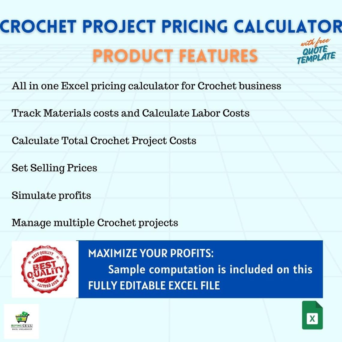 Crochet Project Cost Calculator Excel | Crochet Pricing Template for ...