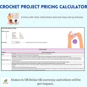 Crochet Project Cost Calculator Excel | Crochet Pricing Template for ...