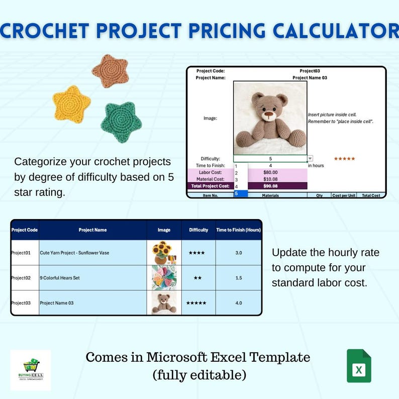 Crochet Project Cost Calculator Excel | Crochet Pricing Template for ...